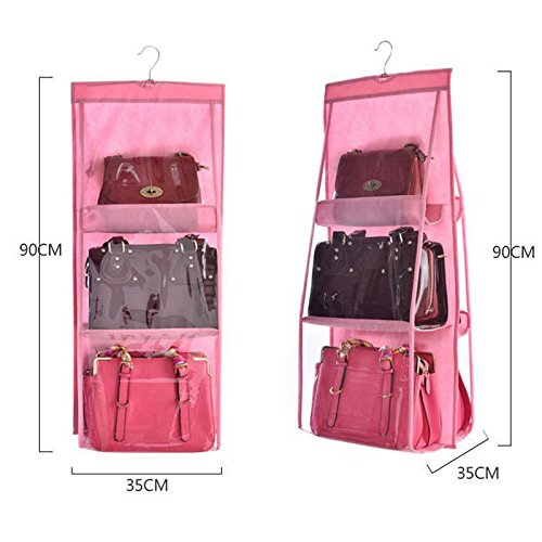 StrCloud 6 Pocket Hanging Handbag Organizer for Wardrobe Closet Transparent Storage Bag Door Wall Clear Sundry Shoe Bag with Hanger Pouch (Blue)