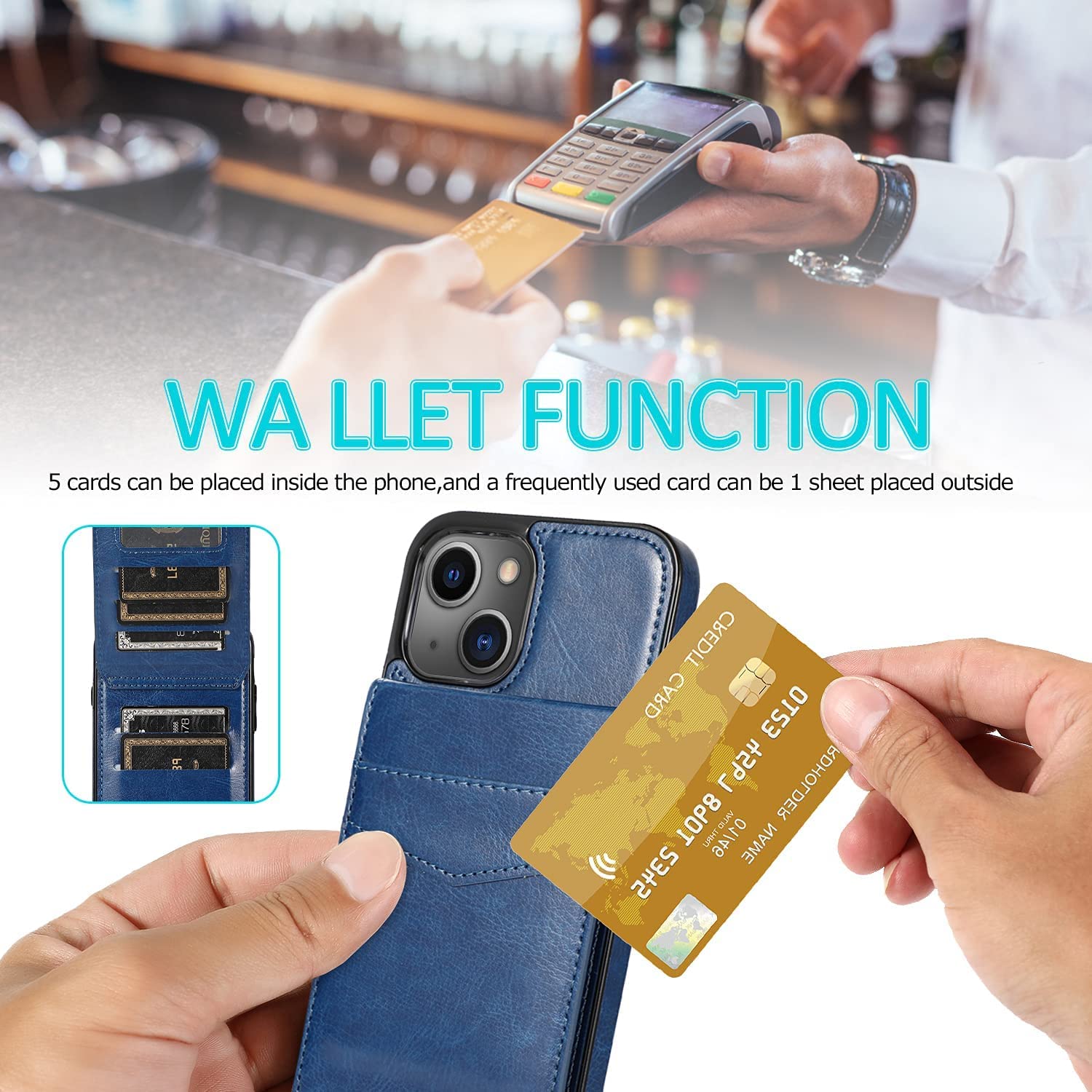 Seabaras iPhone 14 Wallet Case with Credit Card Holder for Women Men PU Leather Wallet Case for iPhone 14 Case 6.1 inch (Blue)