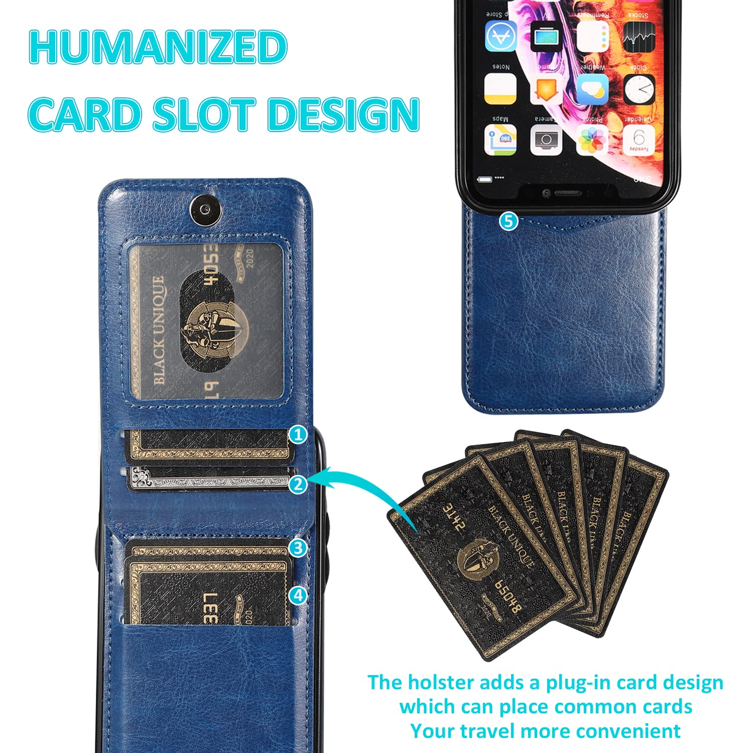 Seabaras iPhone 14 Wallet Case with Credit Card Holder for Women Men PU Leather Wallet Case for iPhone 14 Case 6.1 inch (Blue)