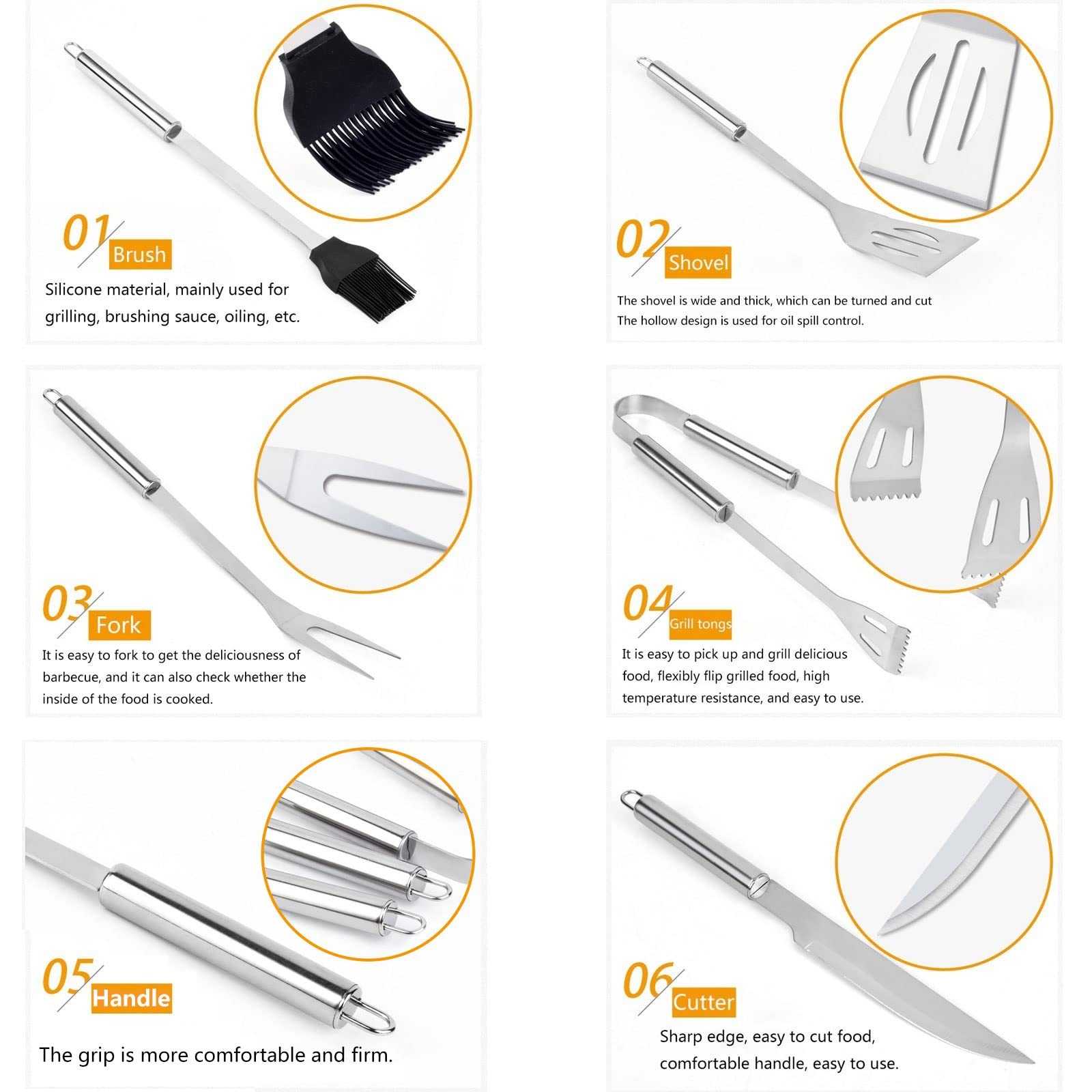 CYXI 5 PCS Barbecue Tool Set with Portable Compact Carry Case,Grill Accessories, Grilling Utensil Kit,for Travel, Picnics, RVs, Camping, BBQs, Parties