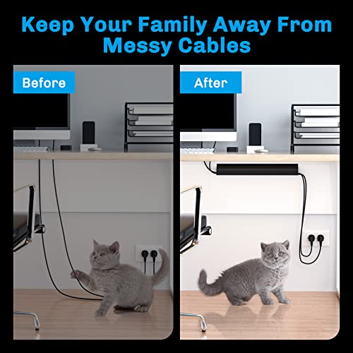 Cable Management Under Desk 31.5in J Channel Cable Raceway, 2 Pack Cord Hider Desk Cable Tray, No Drilling Under Desk Cable Management Tray, Self Adhesive Desk Wire Management, 15.7x1.1x2.4 in, Black