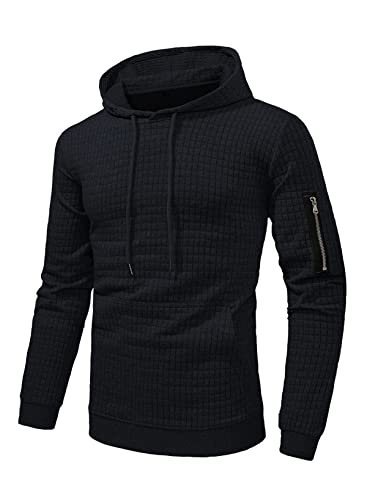 JMIERR Mens Waffle Hoodie Long Sleeve Drawstring Plaid Jacquard Hooded Zip Pockets Sweatshirt, US 46(XL), Blue