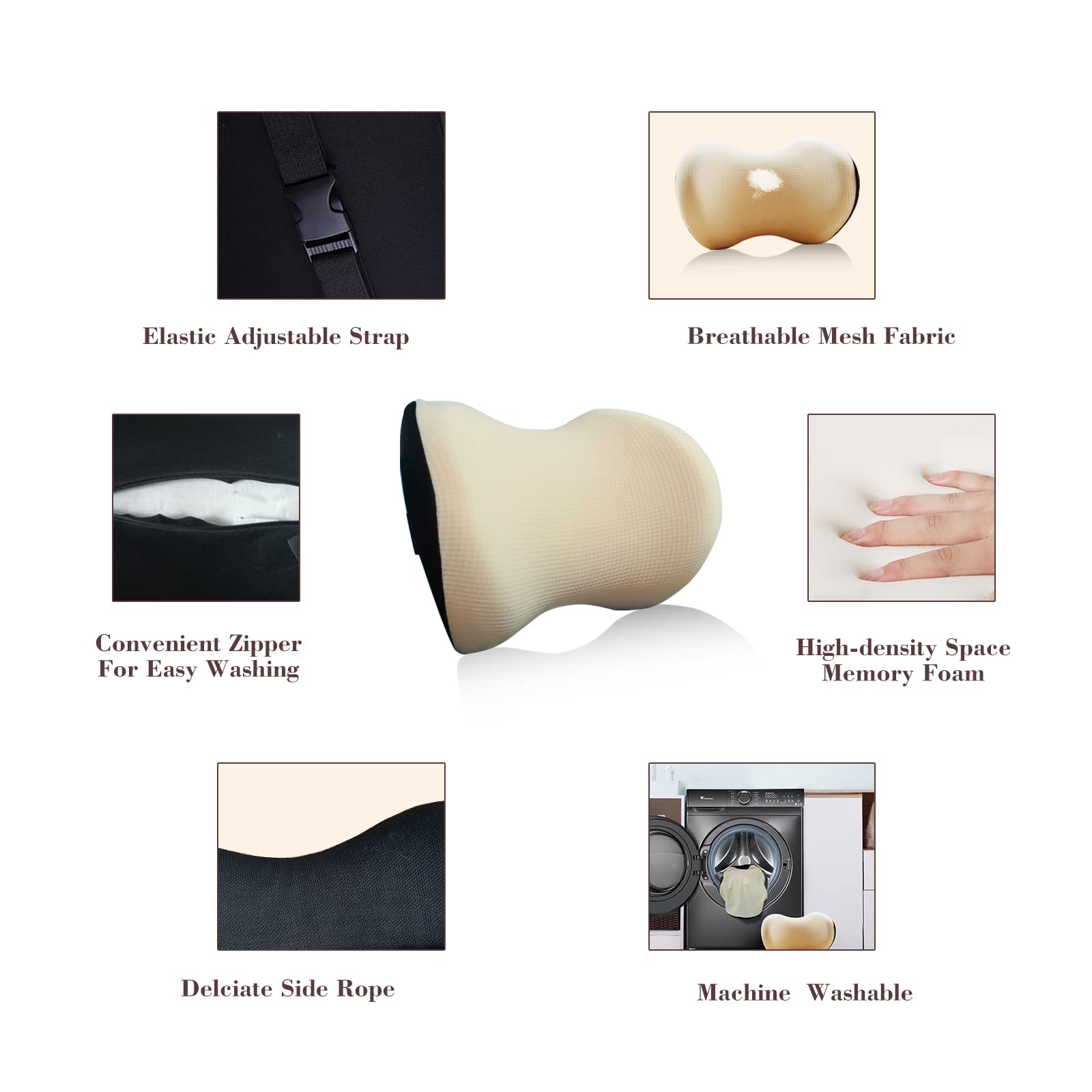 Super Comfy Car Headrest Pillow, Car Pillow for Neck Pain Relief with Adjustable Strap, 100% Memory Foam & Breathable Removable Cover, Ergonomic Design - Softness Travel Car Neck Pillow(Beige, 1PC)