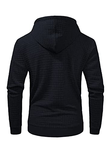 JMIERR Mens Waffle Hoodie Long Sleeve Drawstring Plaid Jacquard Hooded Zip Pockets Sweatshirt, US 46(XL), Blue