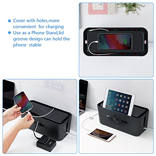 Cable Management Box,Cord Box to Hide Power Strips,Cord Organizer Hider to Conceal The Electrical Wires from TV Computer Under Desk and on Floor for Home Office,Black