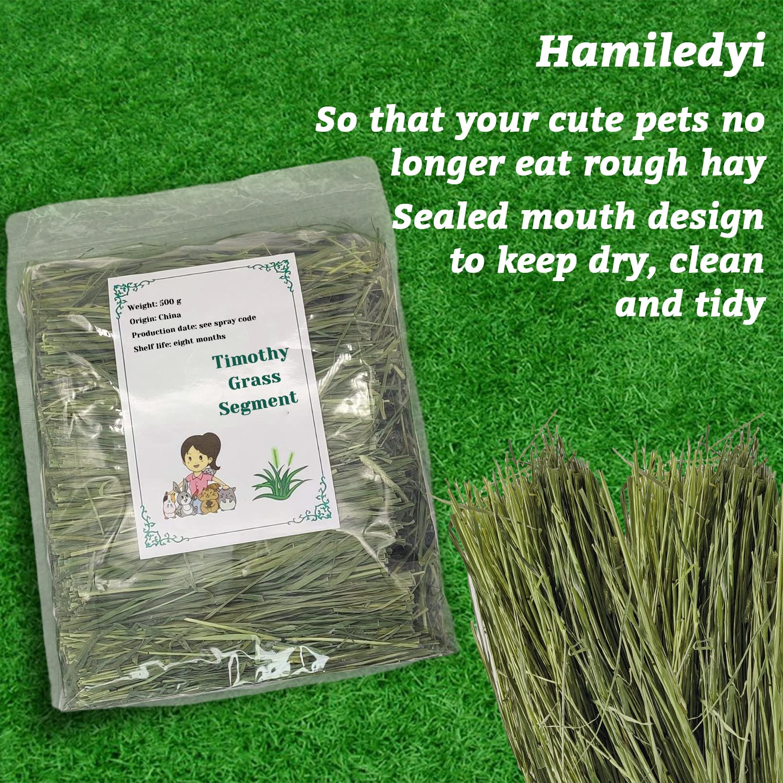 Hamiledyi Timothy Natural Hay Rabbit Hay Feed Premium Orchard Grass for Bunny Guinea Pig Chinchillas Chipmunk and Small Animal Pets Hay Food (1.1 Ib)