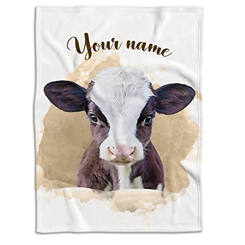 Ogoprints Dairy Cow Custom Baby Blanket with Name Personalized Fleece Throw Blanket Sofa Bed-3 Sizes (50x60 in, Dairy Cow)