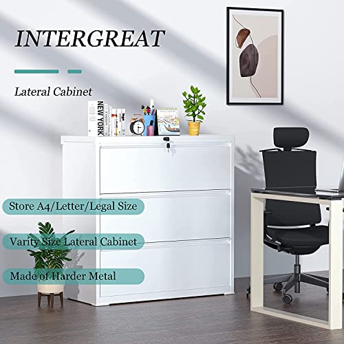 Aobabo 3 Drawer Metal Lateral File Cabinet with Lock,Steel Storage Lateral Filing Cabinet with Letter/Legal Size for Home Office,Anti-tilt Structure,Assembly Required (White 3Drawer)…