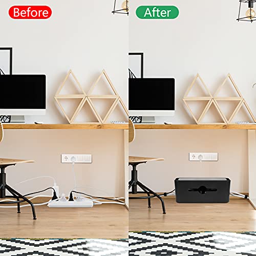 Cable Management Box,Cord Box to Hide Power Strips,Cord Organizer Hider to Conceal The Electrical Wires from TV Computer Under Desk and on Floor for Home Office,Black