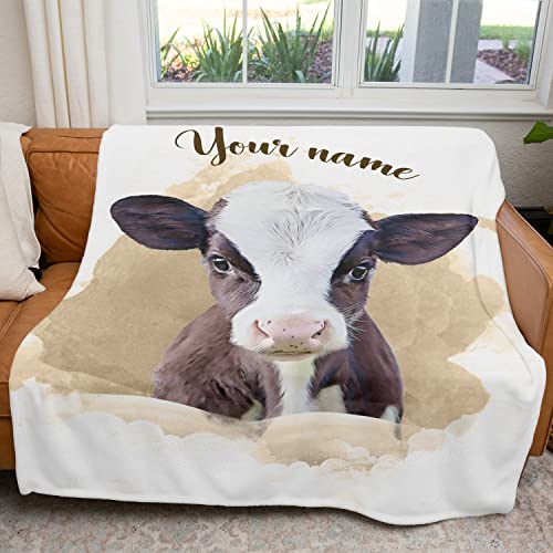 Ogoprints Dairy Cow Custom Baby Blanket with Name Personalized Fleece Throw Blanket Sofa Bed-3 Sizes (50x60 in, Dairy Cow)
