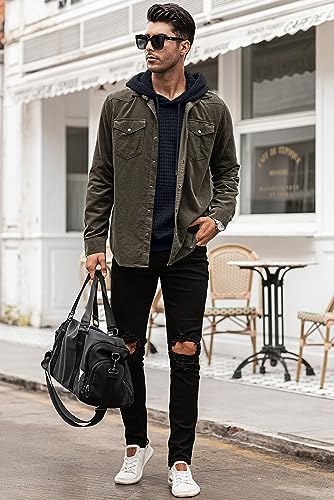 JMIERR Mens Waffle Hoodie Long Sleeve Drawstring Plaid Jacquard Hooded Zip Pockets Sweatshirt, US 46(XL), Blue
