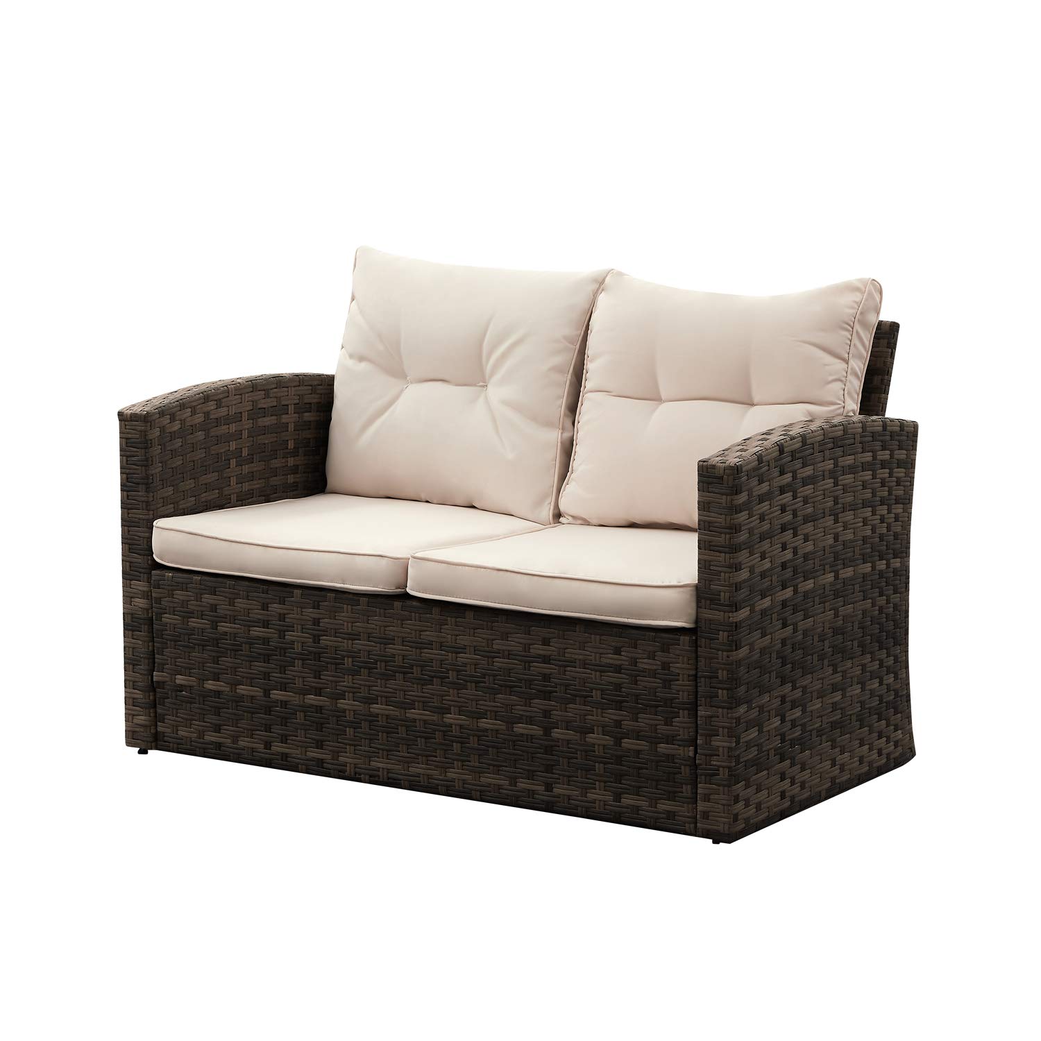 RICHSEAT Dark Brown Gradient PE Rattan Wicker Sectional Sofa 6 Piece 7 Seats Outdoor Patio Furniture Conversation Sets Loveseat Chair Seating Group with Cushions and Table
