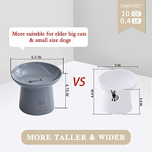 6.5 Inch Extra Wide Ceramic Raised Cat Bowls, Upgraded Elevated Porcelain Cat Food Water Bowl Dish, Stress Free Pet Feeder Bowls Dishes for Elder Big Cats & Small Dogs, White & Grey