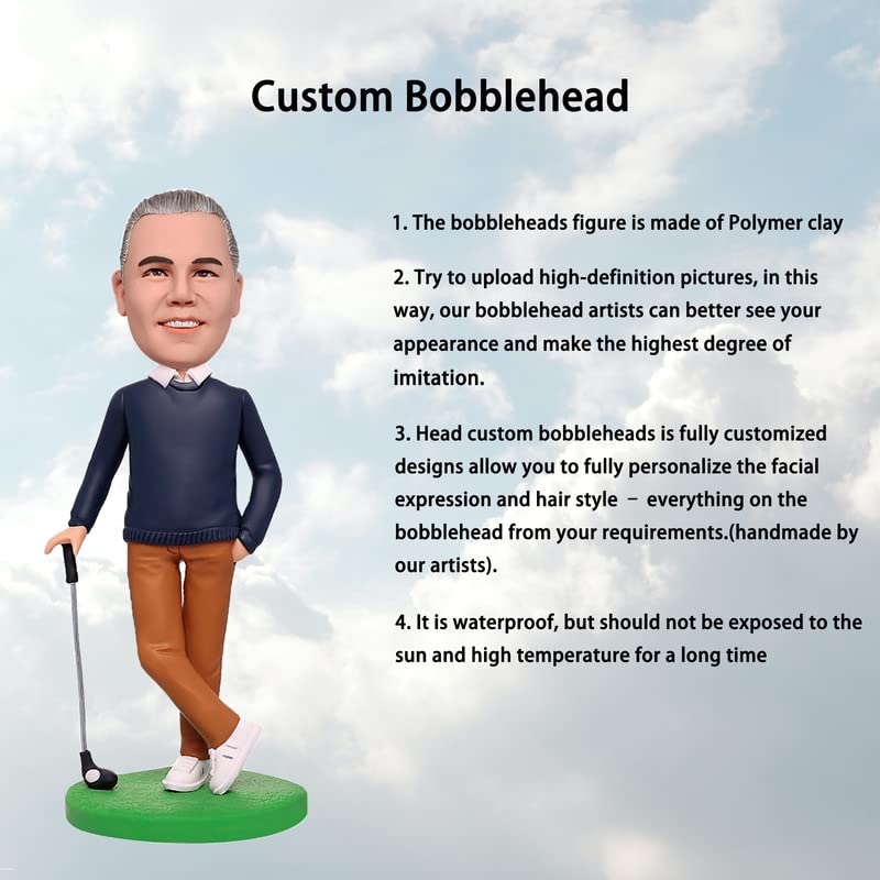 Mydedor Custom Bobble-Heads Figures Navy Blue Shirt Golfer Figurines Customized Doll, Bobble Head Figures Handmade Personalized Car Dashboard Birthday Gift for Dad Friend Businessman Coworker
