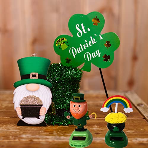 2pcs Car Solar Bobble Head Toy, St. Patrick's Day Leprechaun Powered Dancing Figurine Ornament, Shaking Figures Dashboard Decor, Festival Gifts for Car Office Home Desk Table Decoration