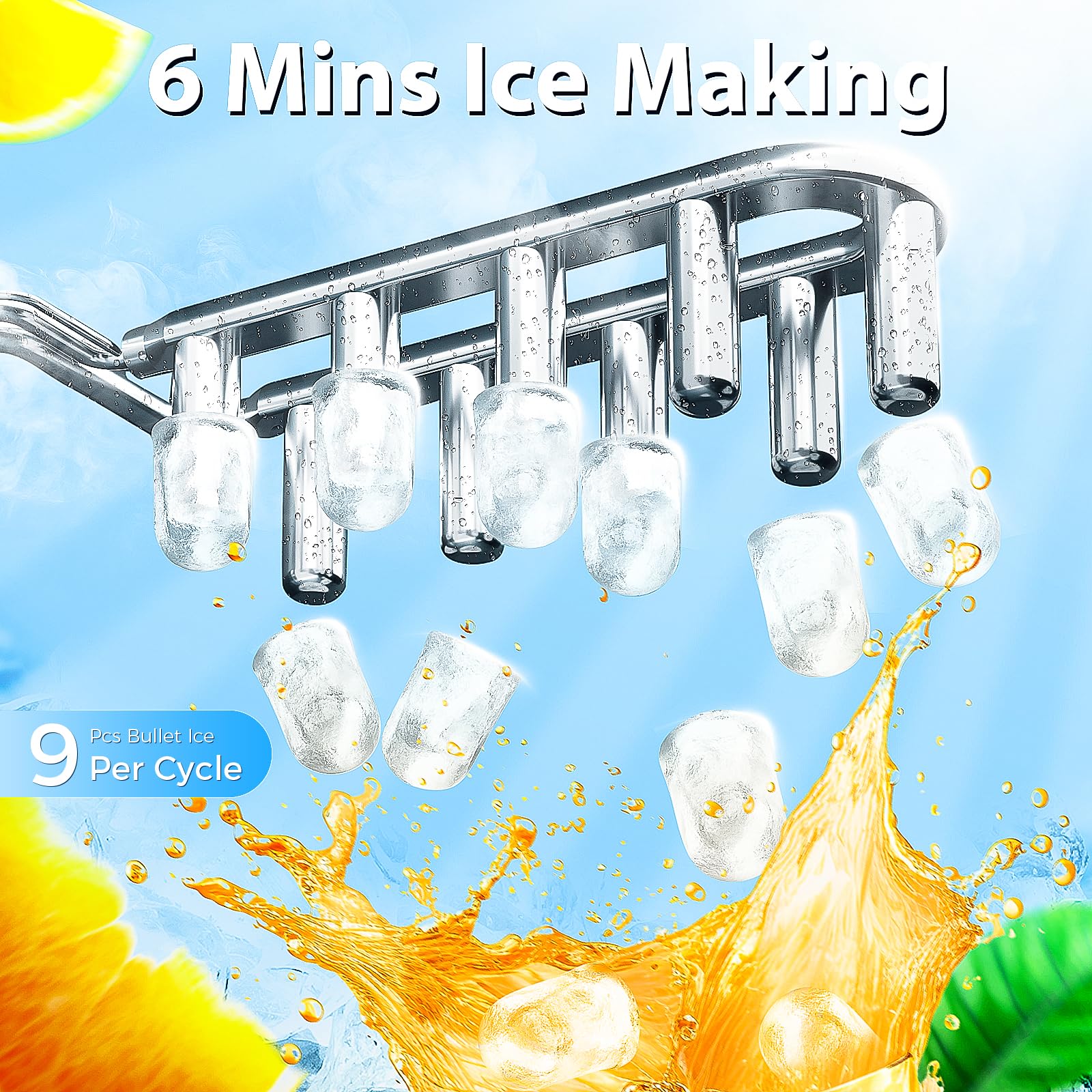 Antarctic Star Countertop Ice Maker Portable Ice Machine with Handle,Self-Cleaning Ice Makers, 26Lbs/24H, 9 Ice Cubes Ready in 6 Mins for Home Kitchen Bar Party (Black)