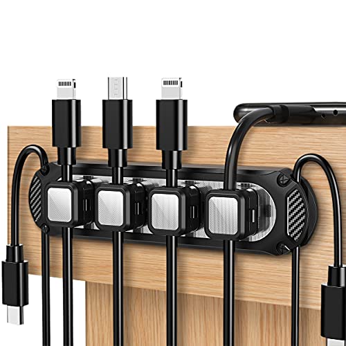 Dracool Magnetic Cable Holder 6 Slots Cable Clips Wire Management Cord Holders for Cables Self Adhesive Sticky for Desk Wall Desktop Car Office Home USB Cable Power Wire Mouse Cable-Black