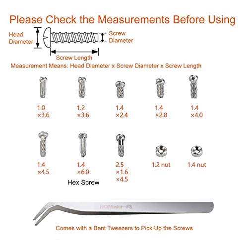 HQMaster 1000Pcs Eyeglasses Sunglass Spectacles Tiny Screws Nut Assortment Repair Tool Kit Set with Tweezer Micro Screwdriver (Round Case)
