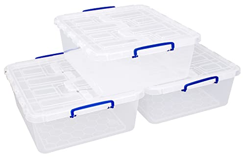 Really Useful Box Plastic Storage Box 31.5 Litre Clear Winged Lid (Pack of 3)