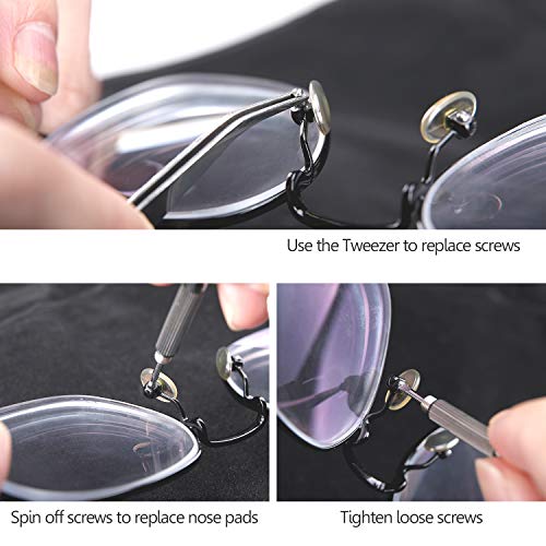 HQMaster 1000Pcs Eyeglasses Sunglass Spectacles Tiny Screws Nut Assortment Repair Tool Kit Set with Tweezer Micro Screwdriver (Round Case)