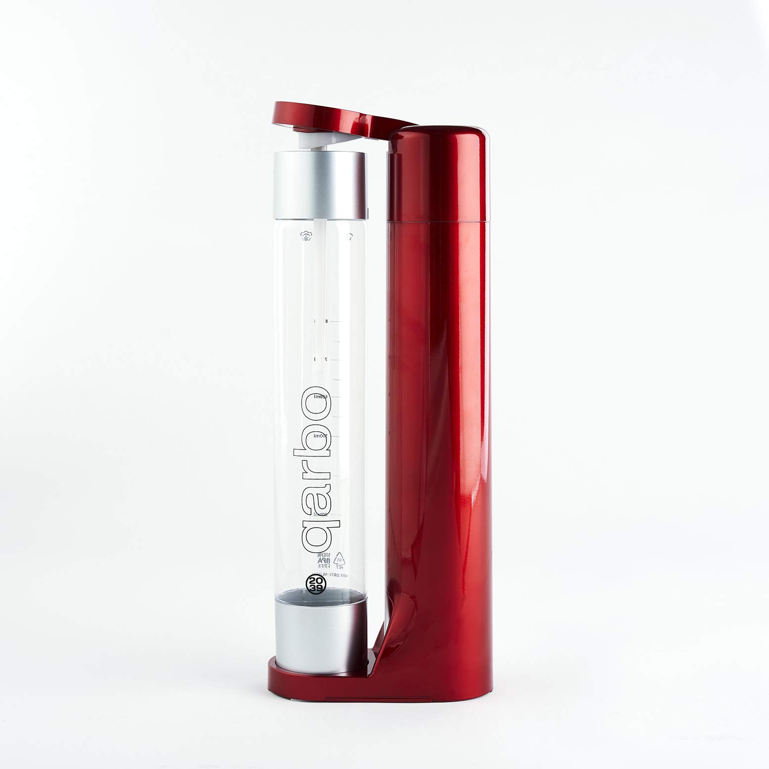 Twenty39 qarbo sparkling water maker Party Plus Bundle with 4 bottles, 3 aircharge caps and cleaning brush (Metallic Red)