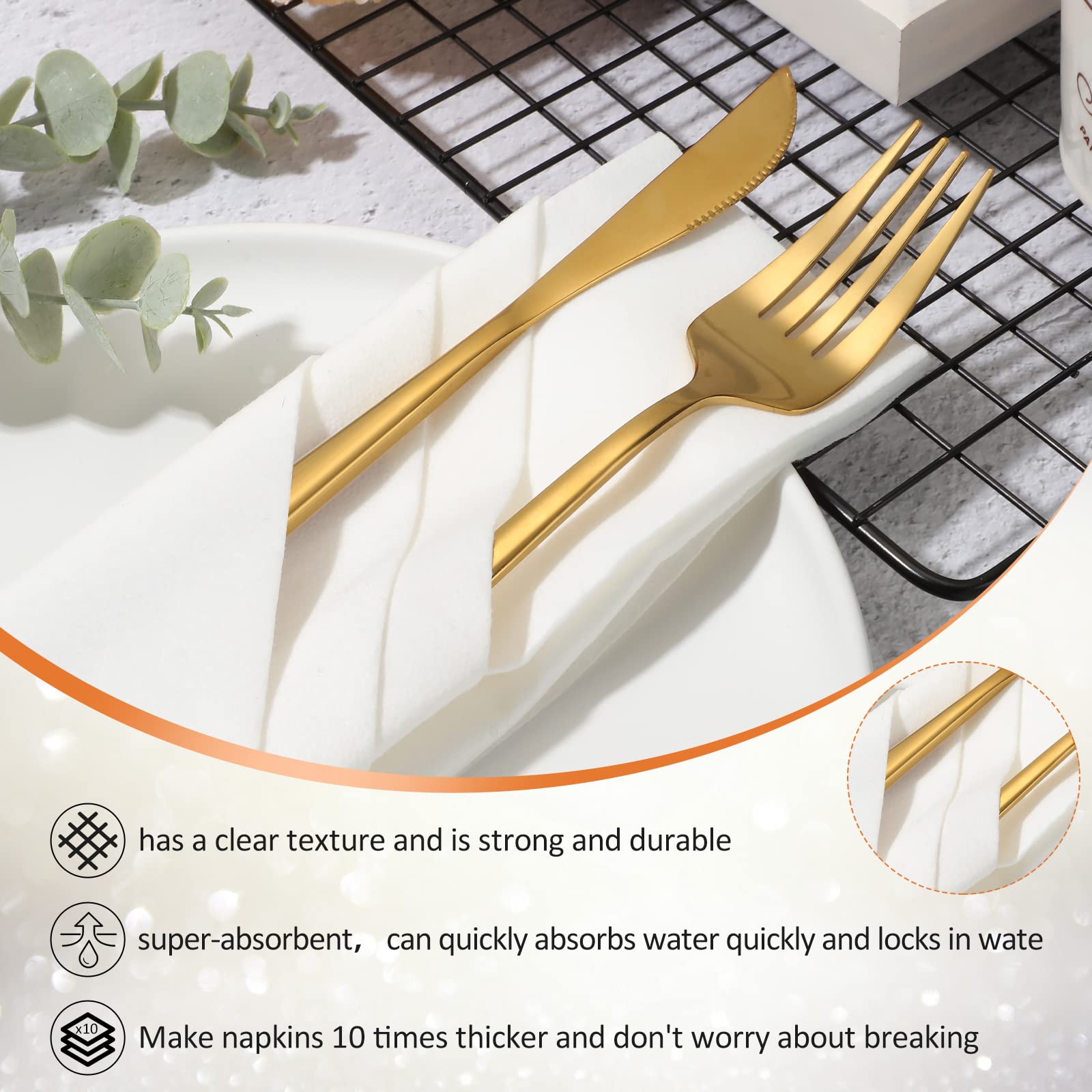 Cindeer Paper Linen Dinner Napkin Disposable Air Laid Napkin Pre Folded Guest Hand Towel with Built in Flatware Pocket for Silverware Wedding(150 Pcs)