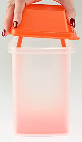 HOME-X Pickle Storage Container, Straining Pickle Jar, Filter Insert, Sieve Food Saver Container, 7 ½” L x 4 ¼” W x 4 ¼” H, Orange