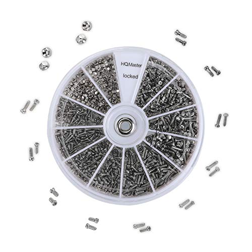 HQMaster 1000Pcs Eyeglasses Sunglass Spectacles Tiny Screws Nut Assortment Repair Tool Kit Set with Tweezer Micro Screwdriver (Round Case)