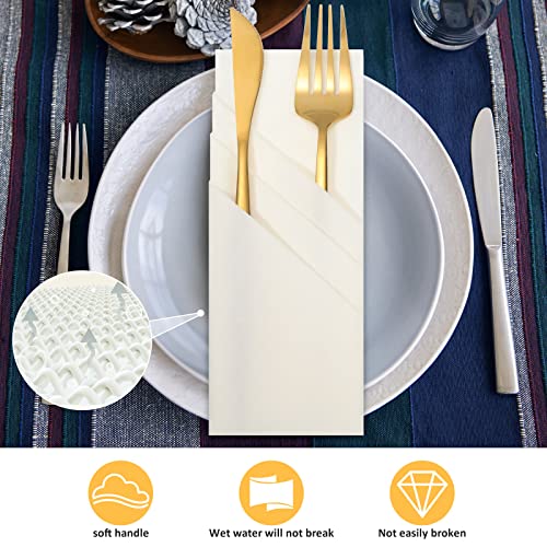 Cindeer Paper Linen Dinner Napkin Disposable Air Laid Napkin Pre Folded Guest Hand Towel with Built in Flatware Pocket for Silverware Wedding(150 Pcs)