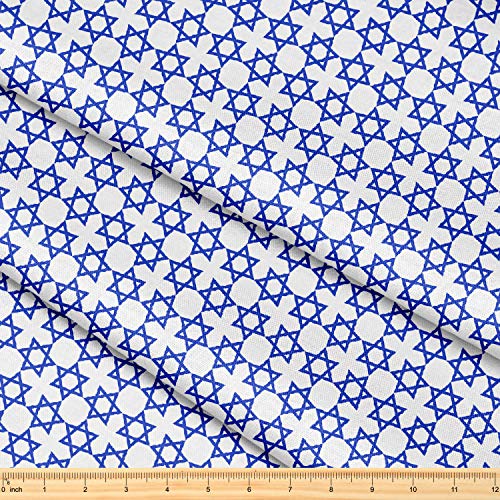 Fabric by The Yard [ 58" inches x 1 Yard ] Decorative Fabric for Sewing Quilting Apparel Crafts Home Decor Accents (Jewish Stars Blue Pattern)