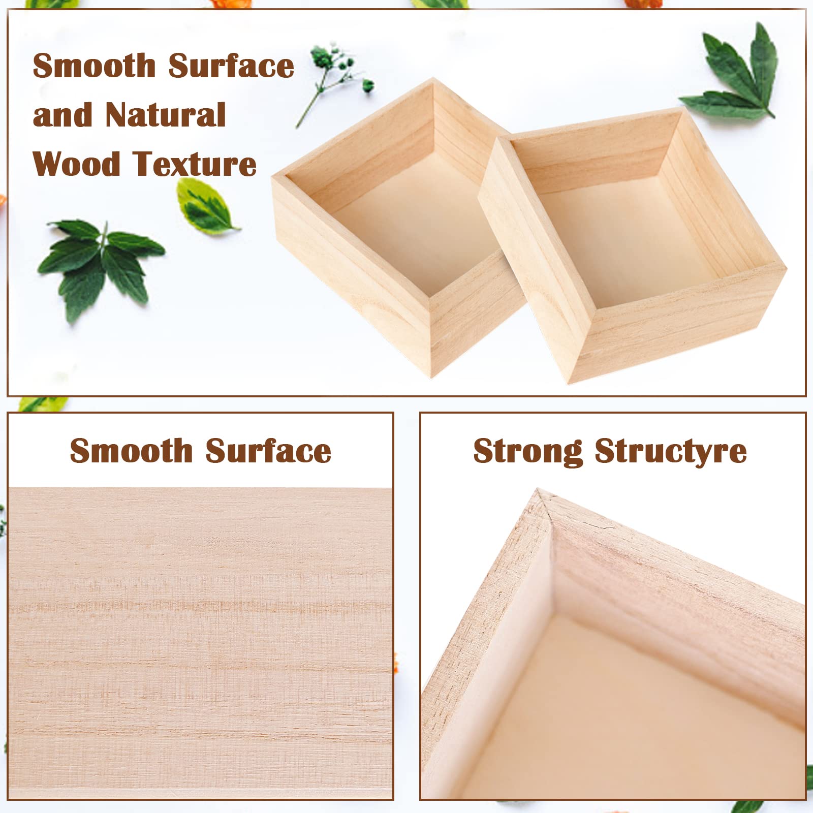8 Pack Unfinished Wooden Box, 6 x 6 Inch Square Rustic Small Wooden Box Craft Organizer Container Box for Storage, Home Decor, Art Collectibles, Desktop Decor, Succulent Plant Pot, Drawer, DIY Craft