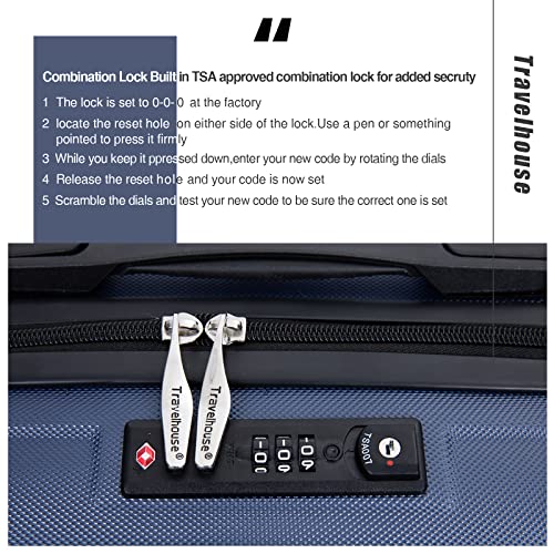 Travelhouse Luggage Sets, Expandable Hardside Suitcases 24in/28in, Carry on 20in,3 Piece Set Travel Luggages Clearance with Double Spinner Wheels TSA Lock Lightweight (Blue)