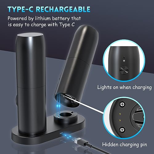 Rechargeable Electric Salt and Pepper Grinder Set, Adjustable Coarseness Automatic Salt or Pepper Mill Shakers, With Charging Base, USB Type-C Cable, LED Lights, One Hand Tact Switch Operation