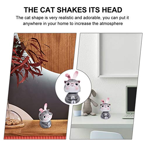 Amosfun Cat Bobblehead Ornaments Shaking Head Rabbit Ear Lucky Cat Figurines Animal Dancing Figure Toy Car Dashboard Decorations for Vehicle Home Office Desktop (Grey B)