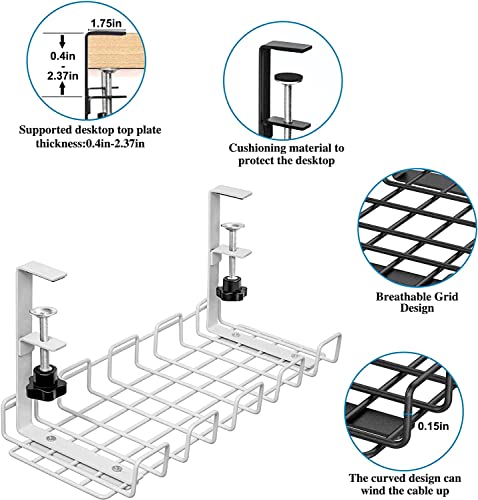 Quszmd Under Desk Cable Management Tray No Drill - Under Desk Cable Organizer for Wire Management. Super Sturdy Desk Cable Rack .Standing Desk Cable Management (16" Black Wire Tray)
