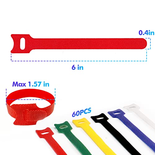 APS 60PCS Fastening Cable Ties Reusable,6Inch Premium Adjustable Cord Ties ,Cable Management for Organizing Home Office and Data Centers