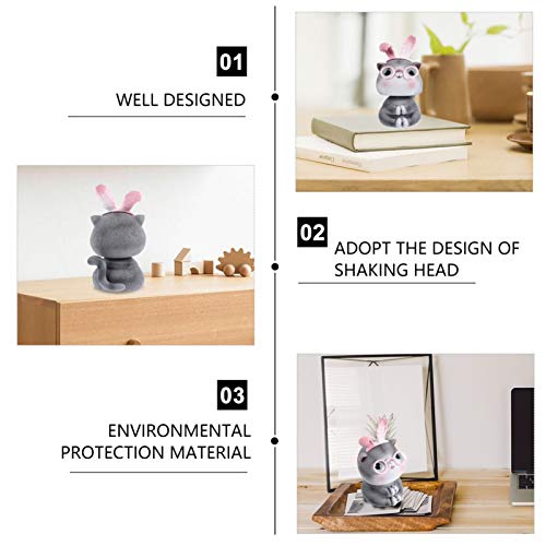 Amosfun Cat Bobblehead Ornaments Shaking Head Rabbit Ear Lucky Cat Figurines Animal Dancing Figure Toy Car Dashboard Decorations for Vehicle Home Office Desktop (Grey B)
