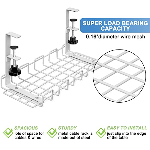 Quszmd Under Desk Cable Management Tray No Drill - Under Desk Cable Organizer for Wire Management. Super Sturdy Desk Cable Rack .Standing Desk Cable Management (16" Black Wire Tray)