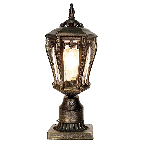 Outdoor Lamp Post Light Fixture with Pier Mount Base,Modern Post Lantern Light Dusk to Dawn Pole Lights Outdoor for Patio,Garden,Backyard,Pathway,Water Ripple Glass,7"W x 17.7"H Waterpoof NO BULB