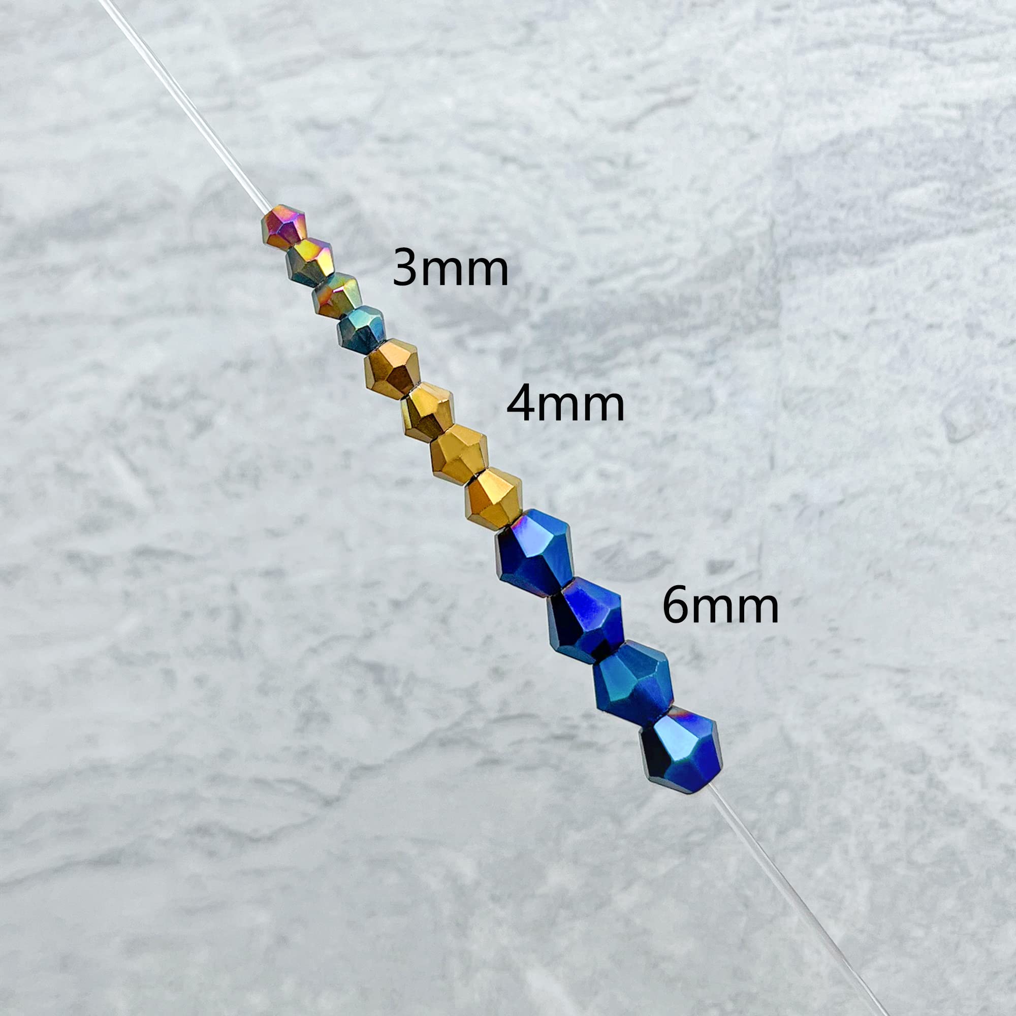 JEBBO 1800pcs 4mm Bicone Glass Beads, Bulk Small Faceted Bicone Crystal Beads for Jewelry Making DIY Craft Bracelet Necklace Earring with Container Box (15 Plated Metallic Colors)