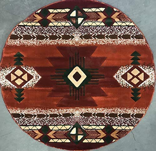 Southwestern Navajo Aztec Native American Geometric Rust Orange Area Rug (7’ X 7’ Round)