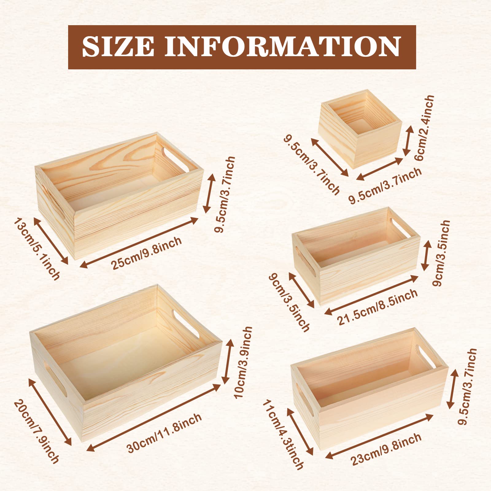 Aweyka 6 Packs Unfinished Wood Box in 5 Sizes Rustic Handles Wooden Box Storage Organizer Container Craft Box Nesting Treasure Boxes for Crafts Home Table Decoration