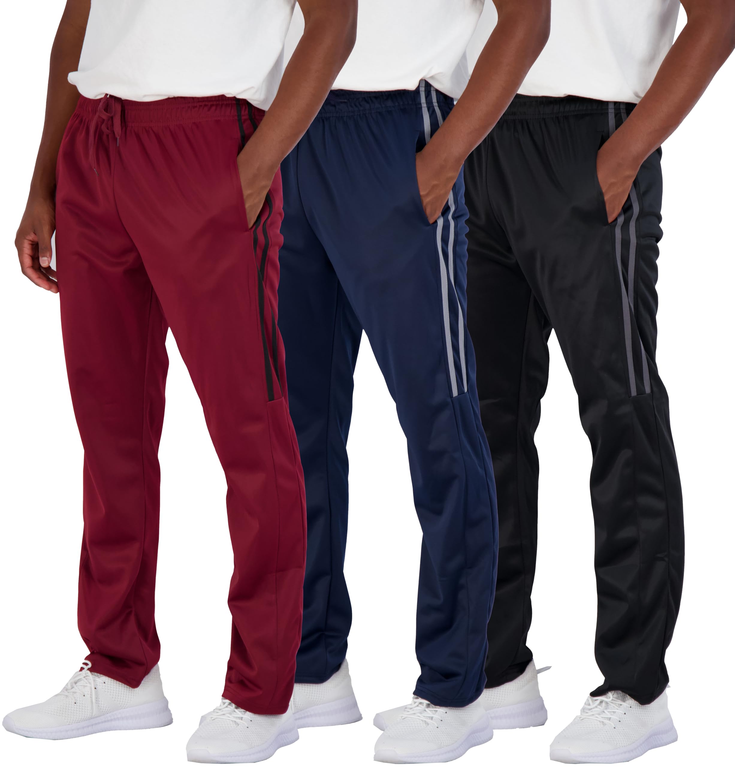 3 Pack: Mens Sweatpants Open Bottom Baggy Track Pants Active Athletic Workout Gym Training Tech Fleece Tapered Slim Tiro Tricot Wide Leg Sports Running Casual Quick Dry Fit Soccer Casual-Set 6,L