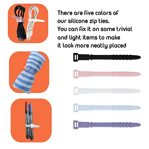 YVPSI 30pcs Silicone Zip Ties Reusable Wire Ties Cord Rubber Cable Ties Straps Elastic Cable Organizer Straps Silicone Cord Organizer Straps for Cords Wire USB Charge Management Travel Home Office