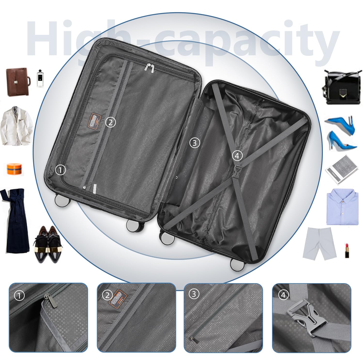 LARVENDER Luggage Sets for Women 5 Piece Hardside Expandable Suitcases with Wheels TSA Lock, Lightweight Travel Carry On Suitcase Set with Cosmetic Case, Black Brown