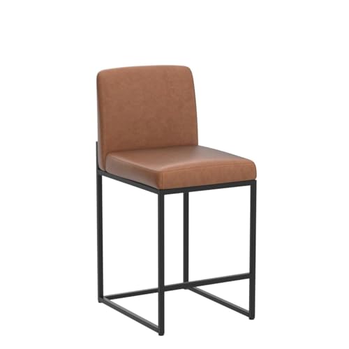 ALPHA HOME 24” Bar Stools Set of 4 Counter Height Bar Stool Pu Leather Kitchen Modern Bar Stools with Backrest Upholstered Footrest Sturdy Chromed Metal Steel Frame,Brown.