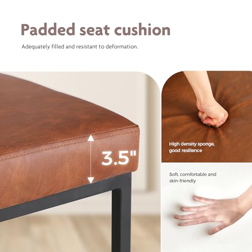 ALPHA HOME 24” Bar Stools Set of 4 Counter Height Bar Stool Pu Leather Kitchen Modern Bar Stools with Backrest Upholstered Footrest Sturdy Chromed Metal Steel Frame,Brown.