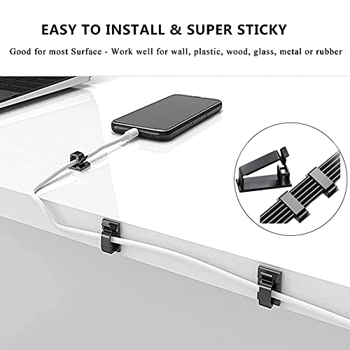 Cord Management Organizer Kit 4 Cable Sleeve Split with 41Self Adhesive Cable Clips Holder, 10pcs and 2 Roll Self Adhesive tie and 100 Fastening Cable Ties for TV Office Car Desk Home