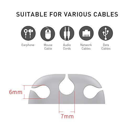 Delidigi 6 Pack Cord Holder Clips for Desk, Strong Adhesive Wire Cable Organizer Keeper for Organizing USB Charging Cable Home Office and Car (Grey)