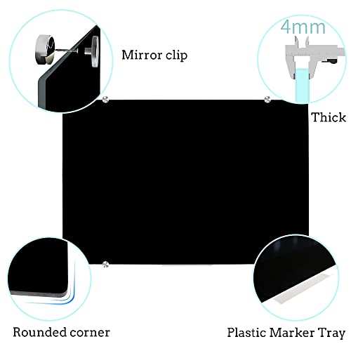 DEVELOP Magnetic Black Glass Dry Erase Board, 47.2 x 31.5 Inches, Frameless Wall Mounted Writing Glass Whiteboard with 4 Markers, 2 Magnets, 1 Eraser